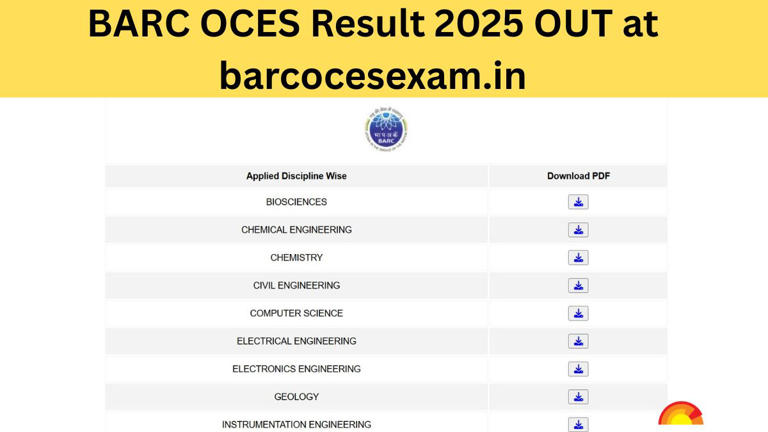BARC OCES Result 2025 OUT at barcocesexam.in, Download OCES Result PDF ...