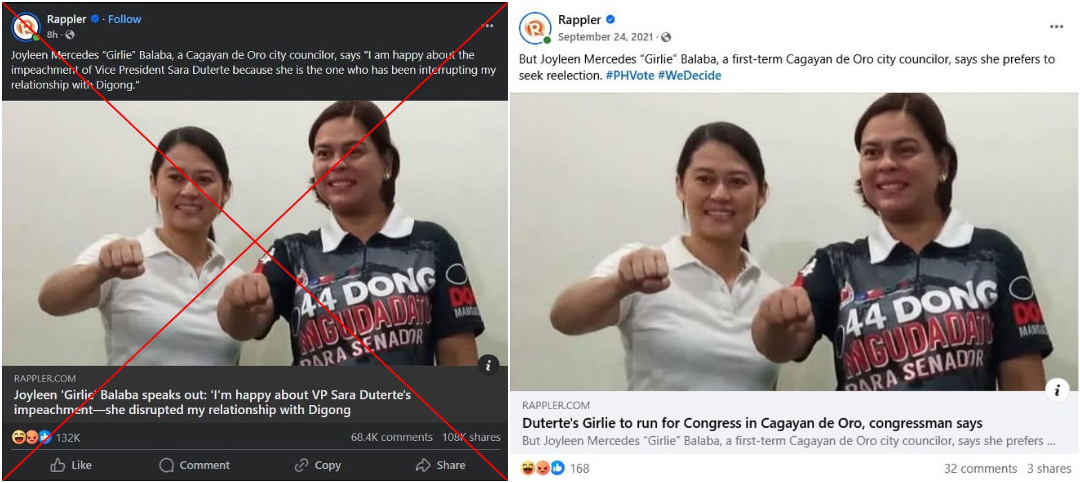 Rappler Facebook post altered to falsely show Philippines councillor ...