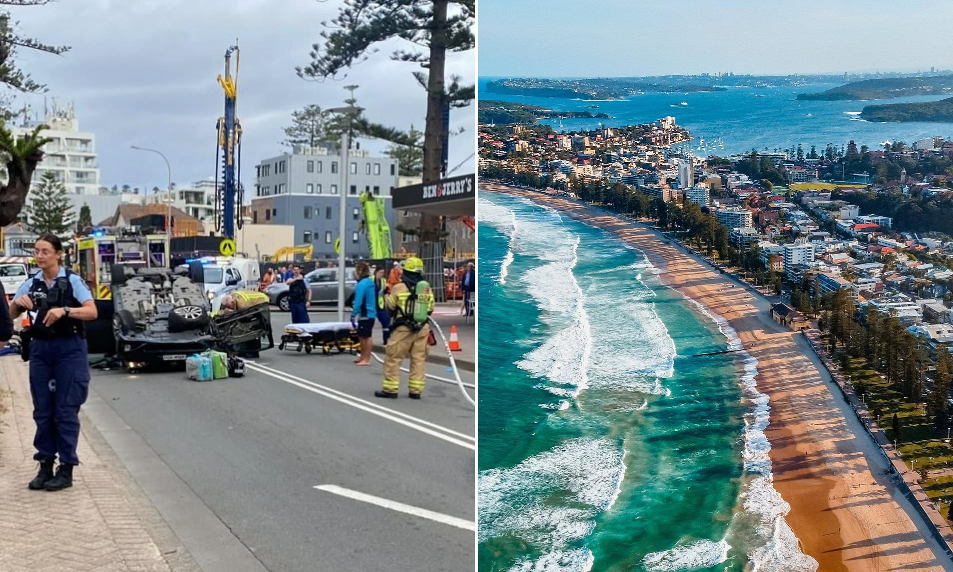 Pedestrians narrowly avoid being hit after driver hits tree and flips