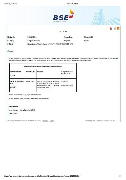 Sylph Technologies Announces Rights Issue, Record Date Set For April 18
