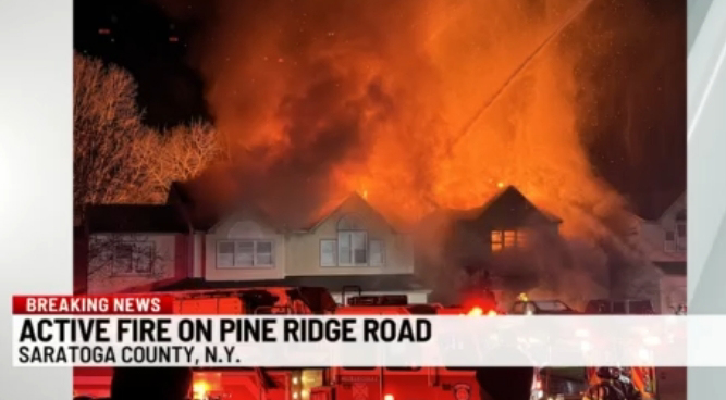 Crews battle large fire in Saratoga County Crews battle large fire in Saratoga County