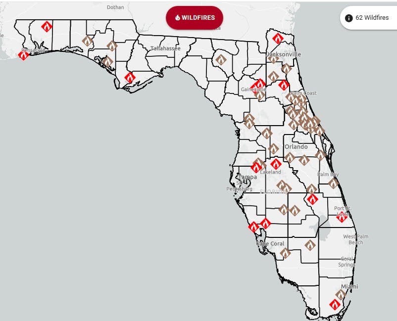 Map shows where wildfires burning across Florida. See closest risk to ...