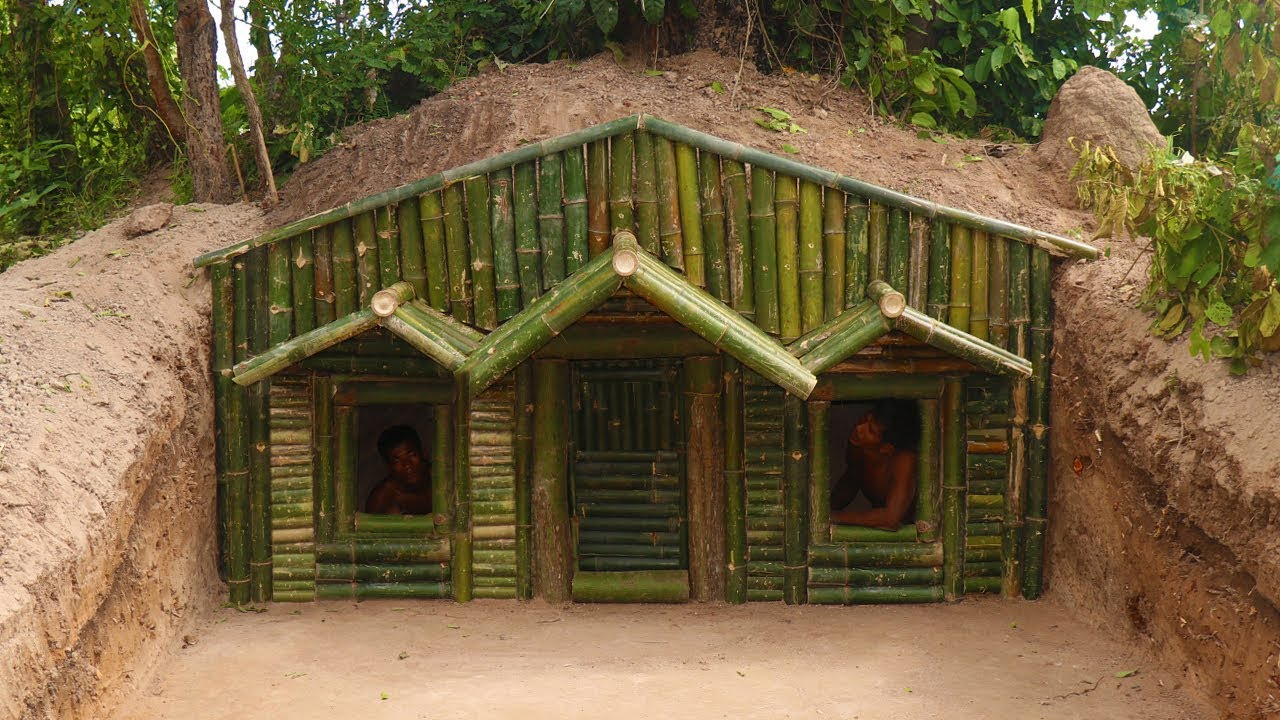 Building a Bamboo House Under Tree Roots by Hand!