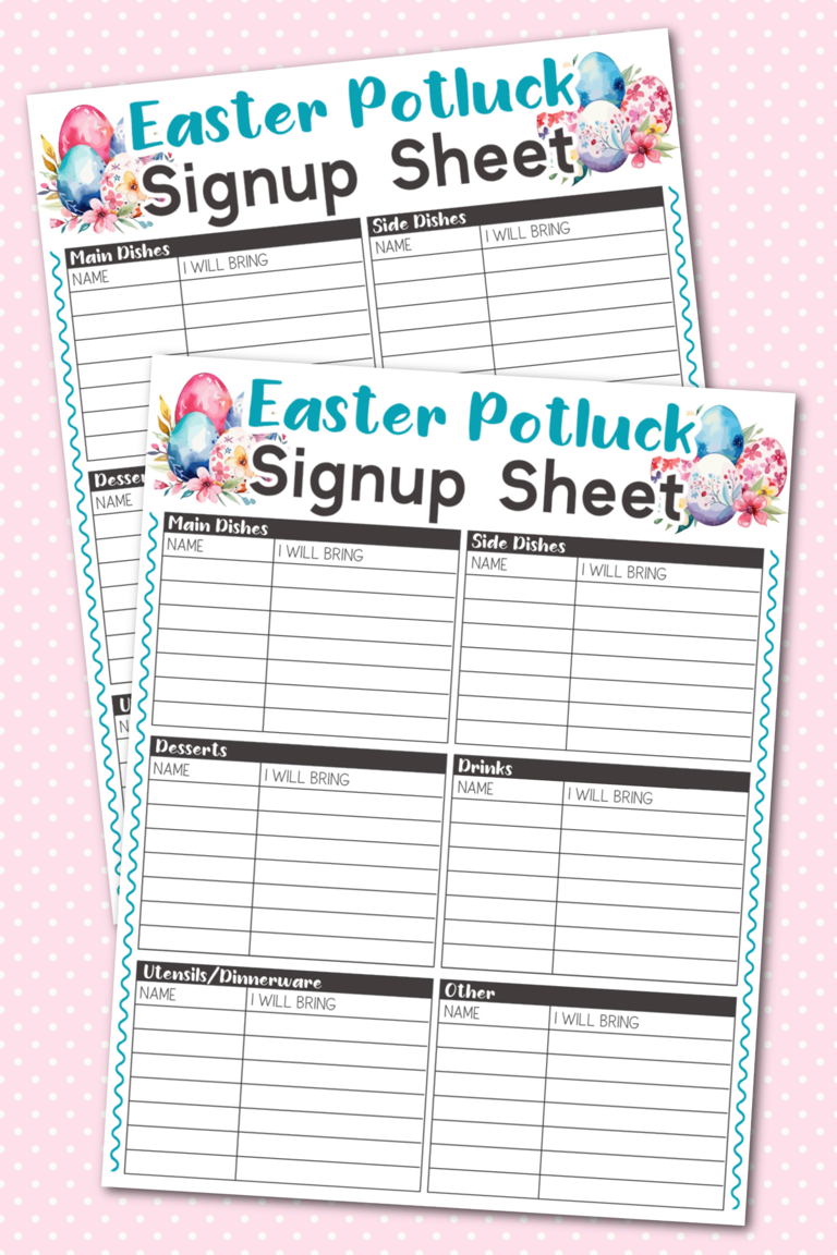Easter Potluck Signup Sheet
