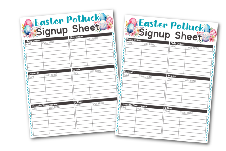 Easter Potluck Signup Sheet