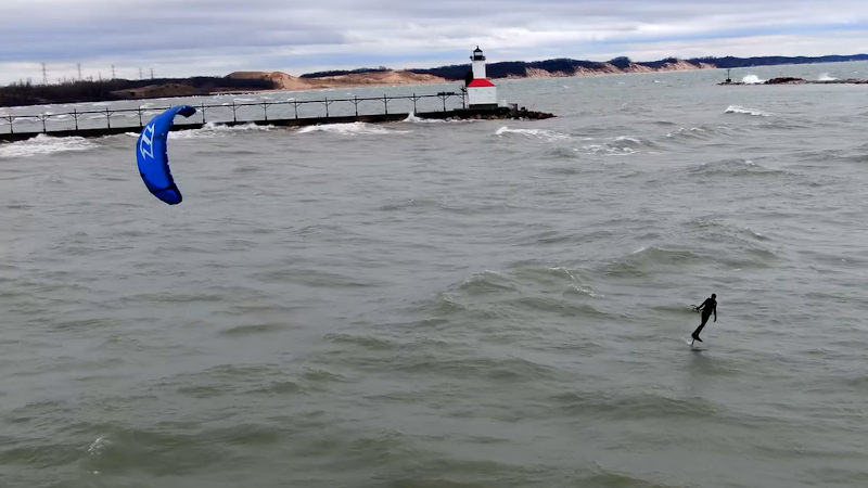 Windy shores perfect for kite surfing over Lake Michigan