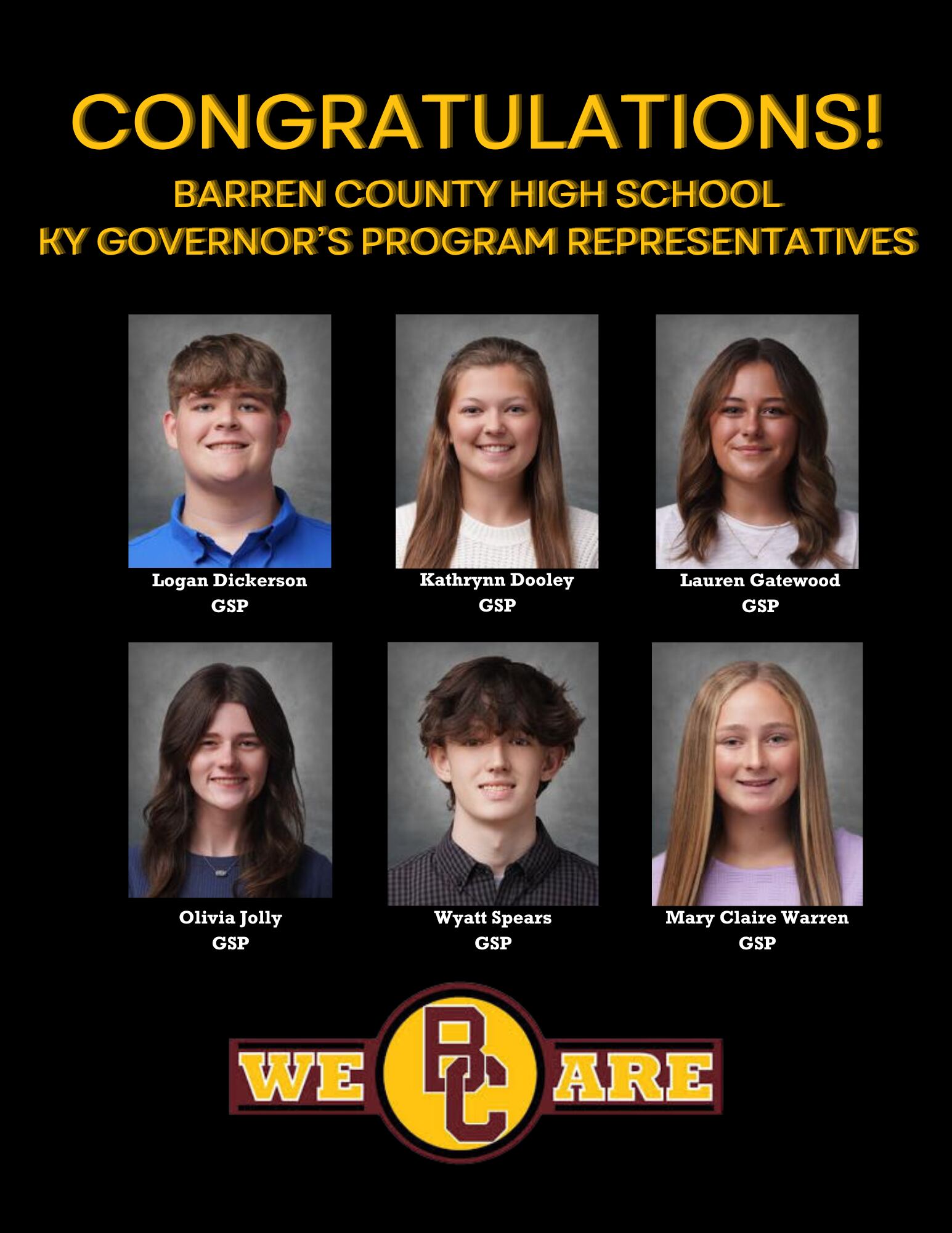 Multiple Barren County High School students selected for 2025 Governor ...