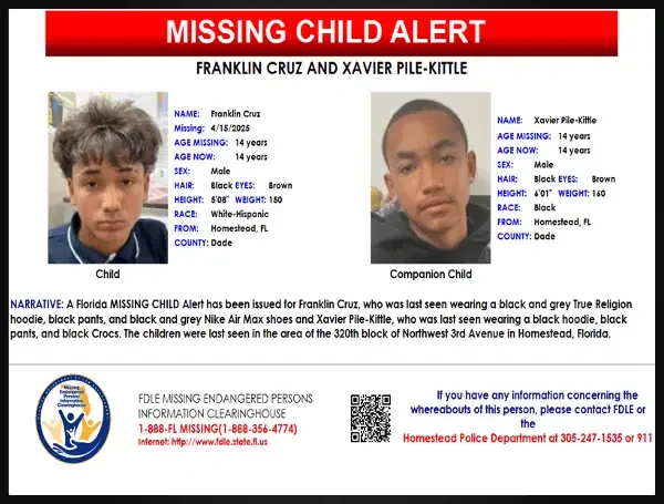 Florida Missing Child Alert Cancelled; Franklin Cruz And Xavier Pile ...