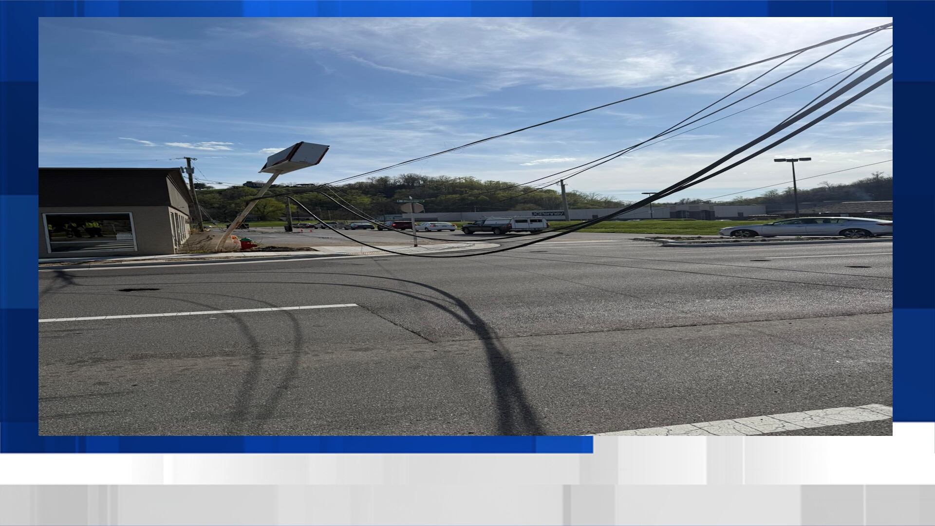 Dump truck brings down utility lines in downtown area