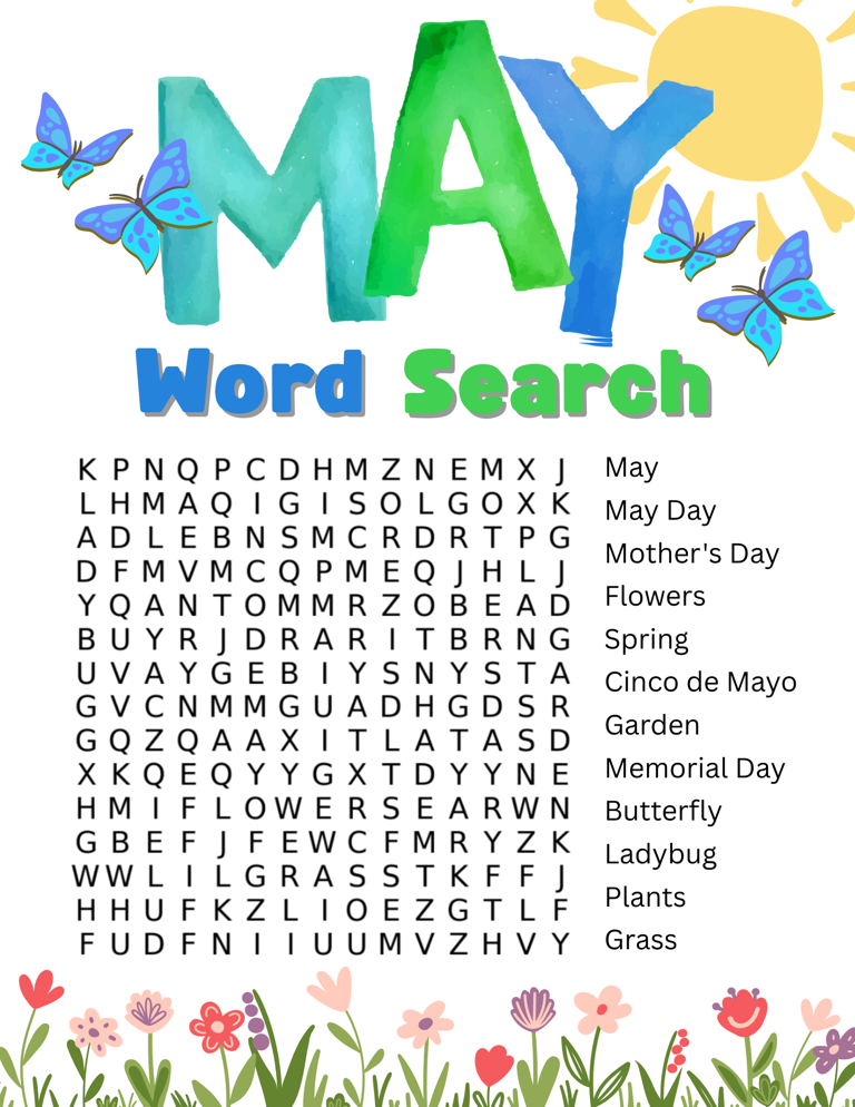 Free Printable May Word Search