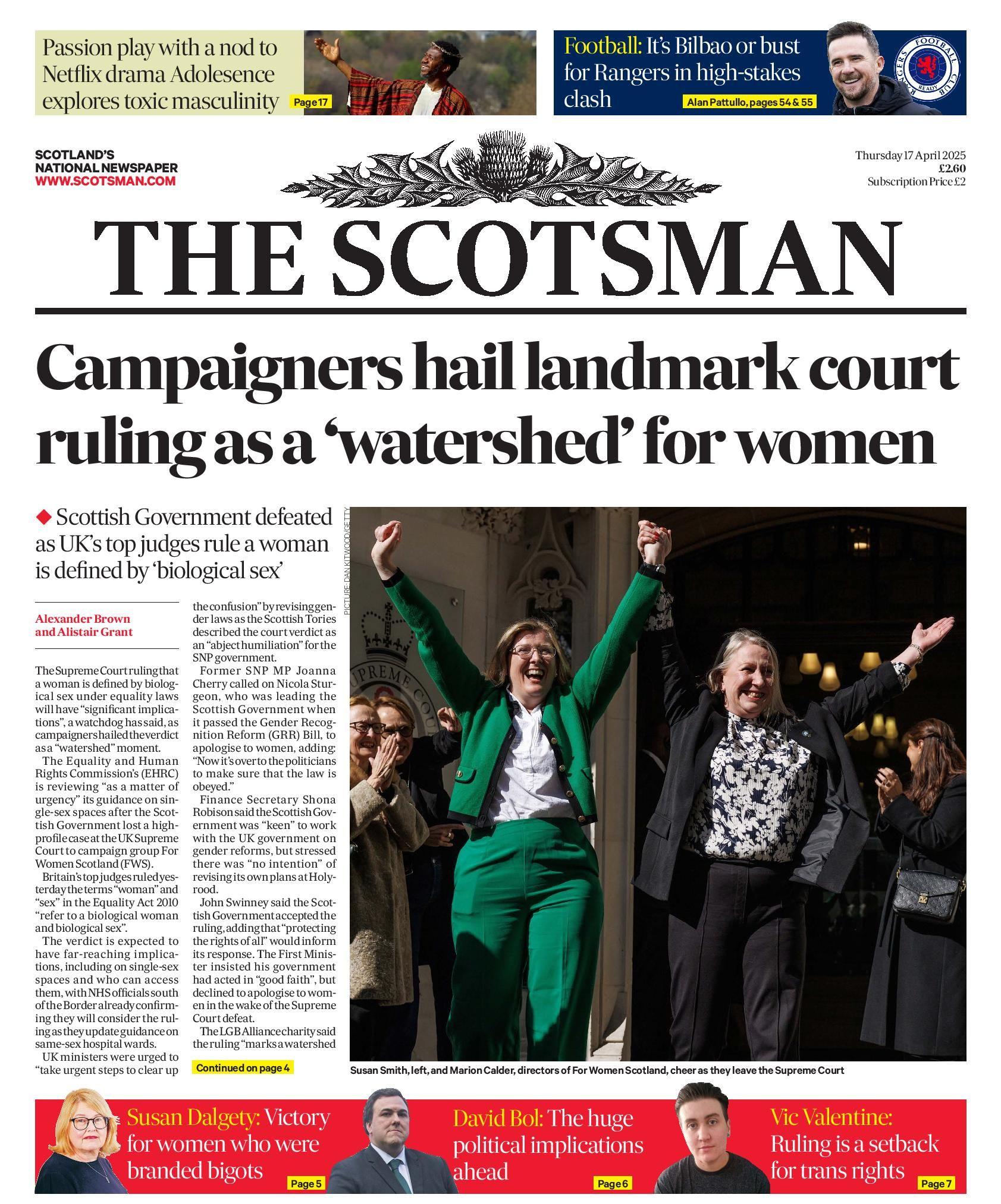 Scotland's papers: Supreme Court ruling and fire bomber bounty