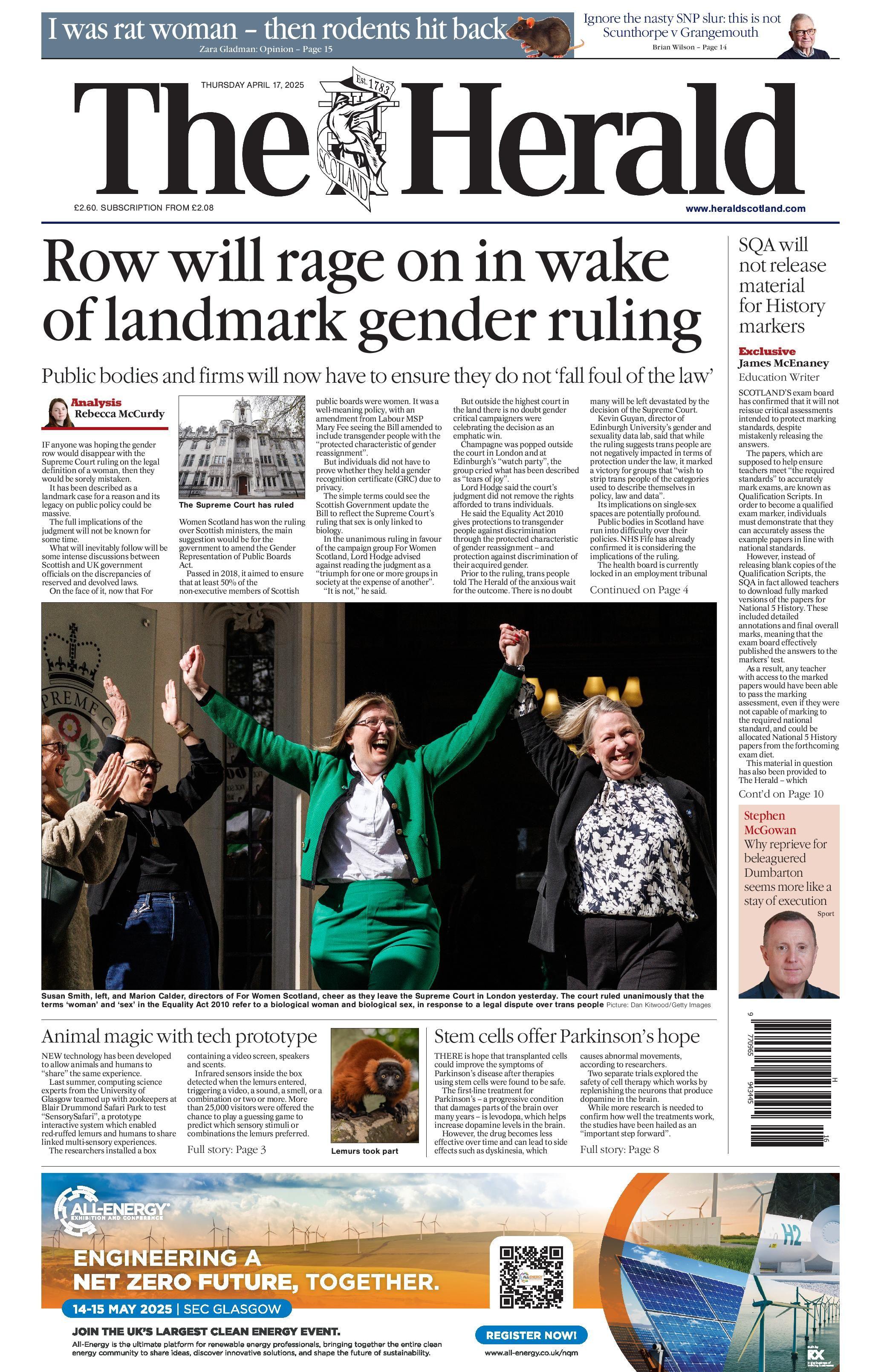 Scotland's papers: Supreme Court ruling and fire bomber bounty