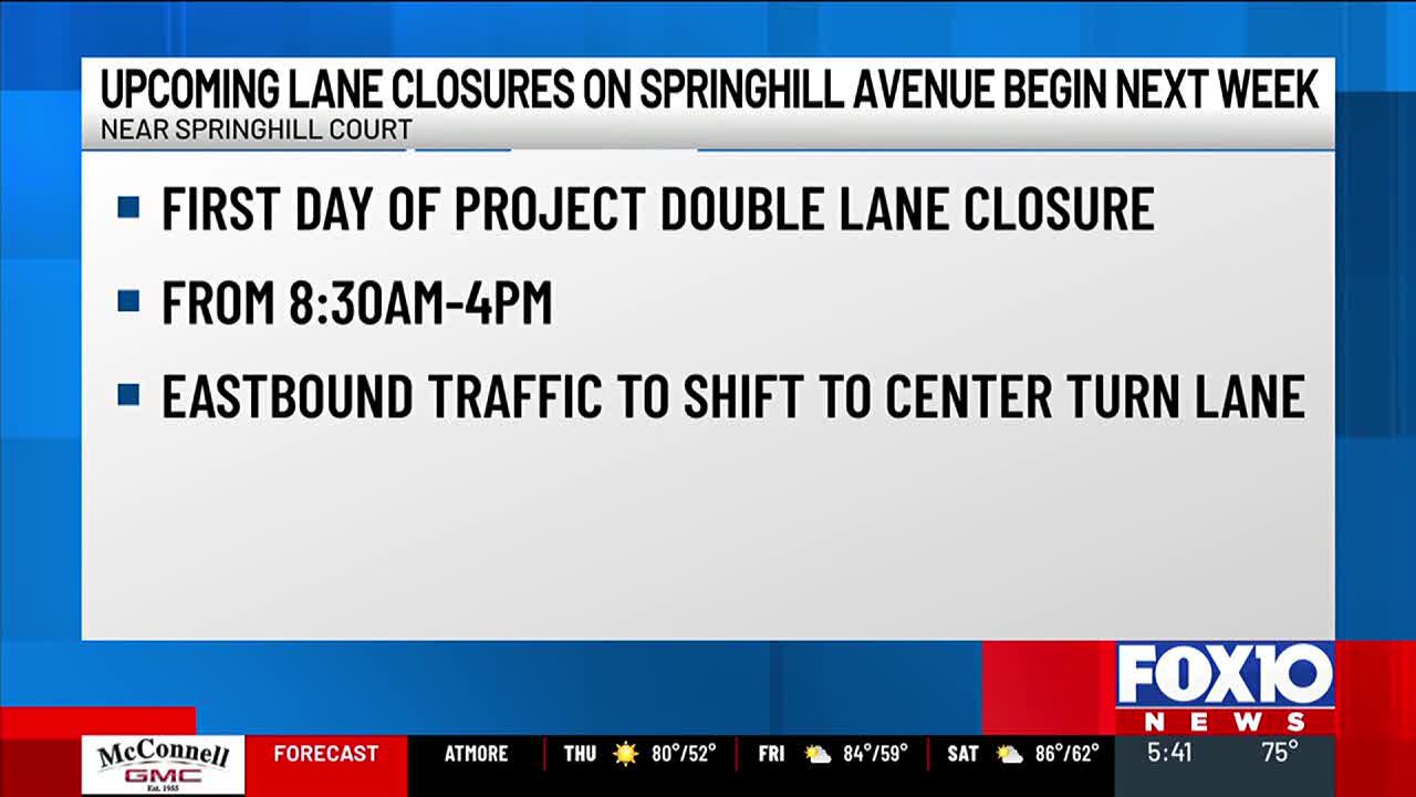 Lane closures on part of Springhill Avenue to begin Monday, Mobile ...