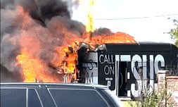 Burning Debris Sent Flying as 'Jesus' Bus Explodes in Ball of Flames in ...