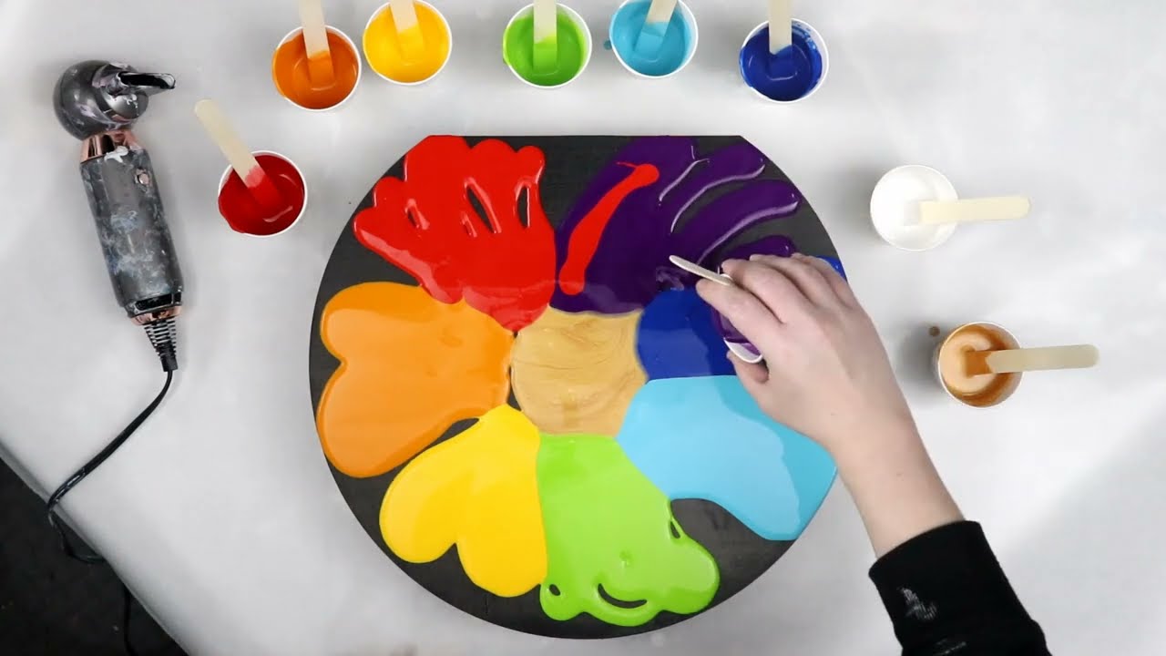 Gorgeous Chakra Dutch Pour with Flower Design, Acrylic Pouring Technique