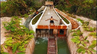 Building a Water Slide Park & Secret Underground Home!