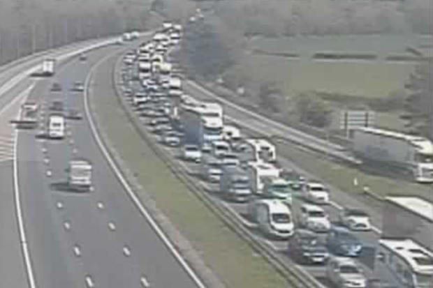 Nightmare holiday getaway traffic as two lanes close on M56