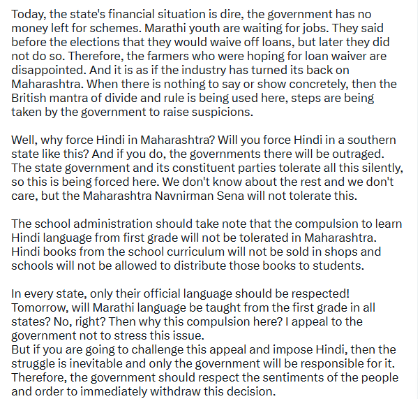 We're Hindus, not Hindi: Raj Thackeray on third language mandate in Maharashtra schools