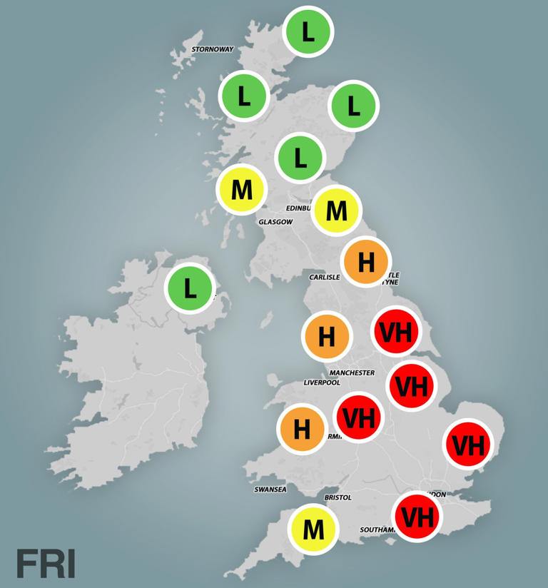 Map shows areas with highest pollen count over Easter Weekend after ...