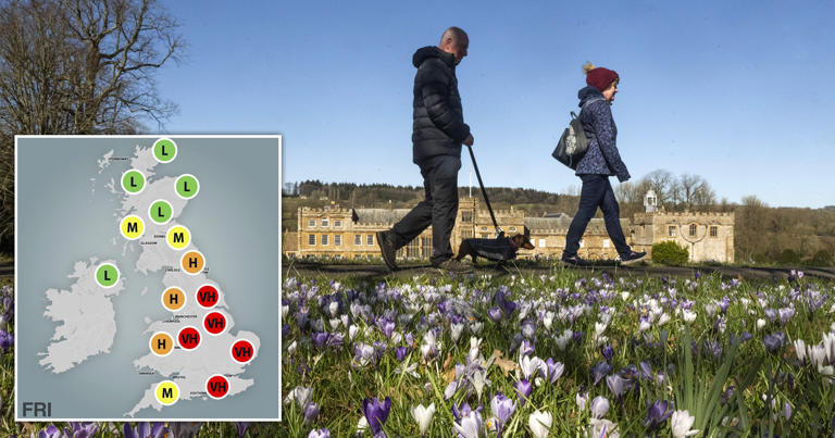 Map shows areas with highest pollen count over Easter Weekend after ...
