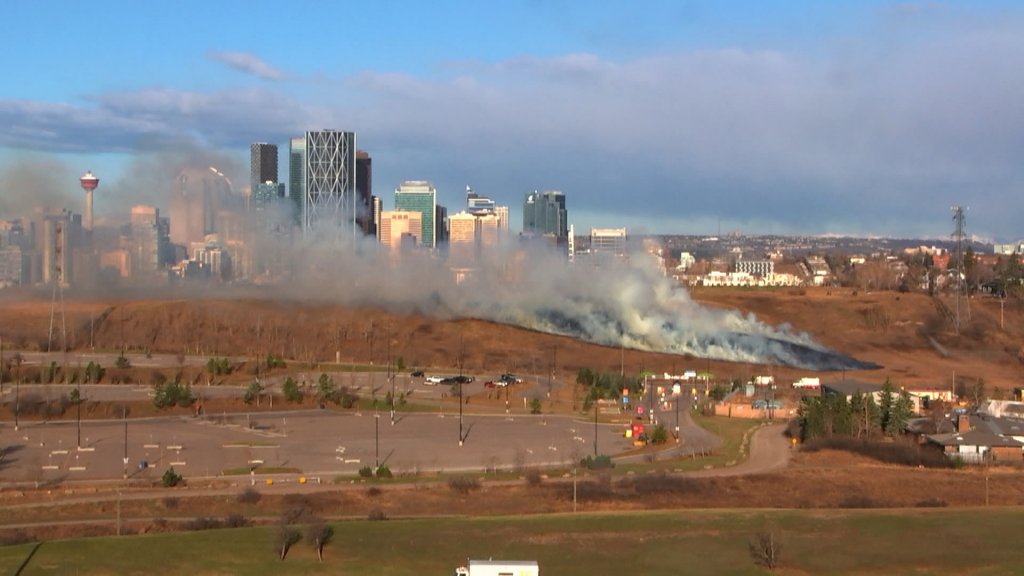 Firefighters scramble to contain large grass fire near the Calgary zoo