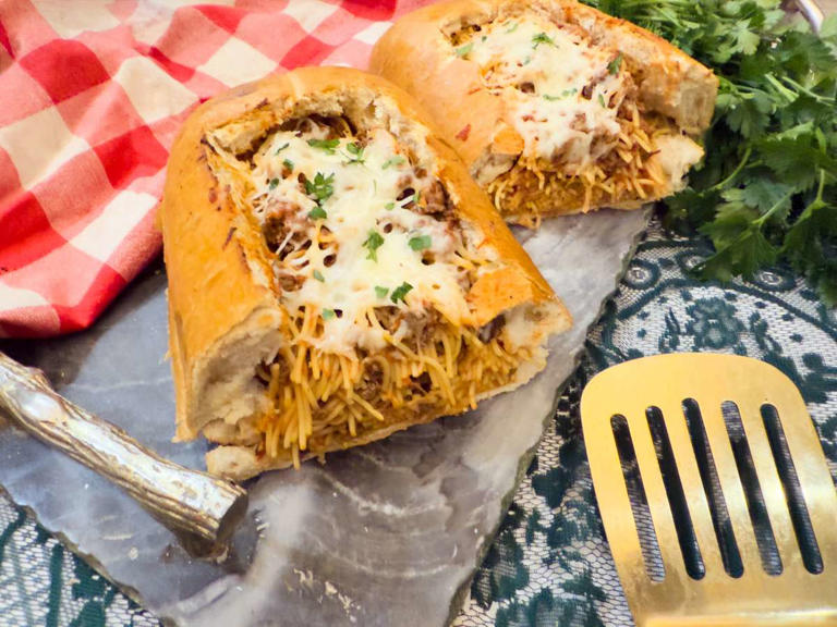 Serve Up Spaghetti Stuffed Garlic Bread