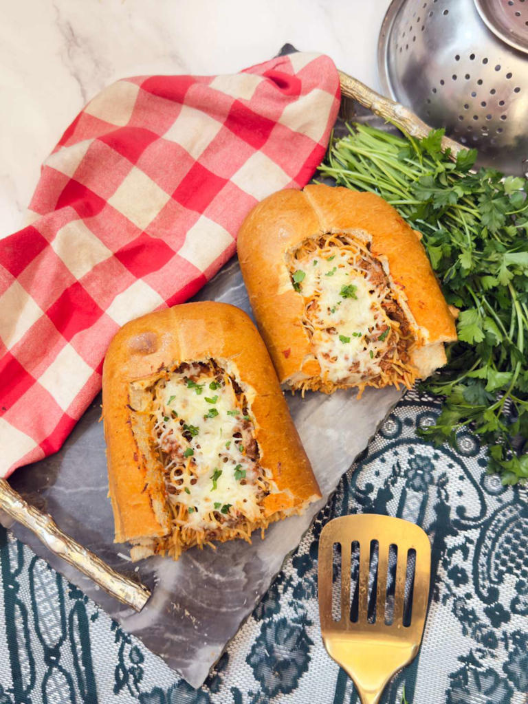 Serve Up Spaghetti Stuffed Garlic Bread