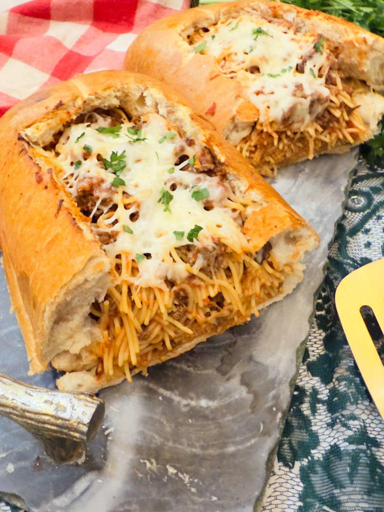 Serve Up Spaghetti Stuffed Garlic Bread