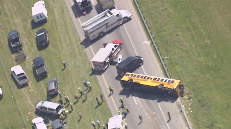 Several hurt after blown tire causes school bus to flip on I-77 ...