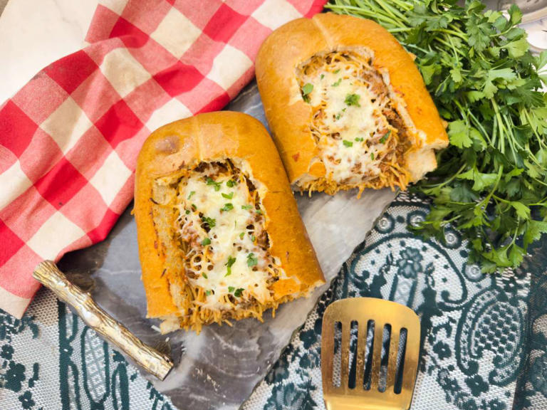 Serve Up Spaghetti Stuffed Garlic Bread