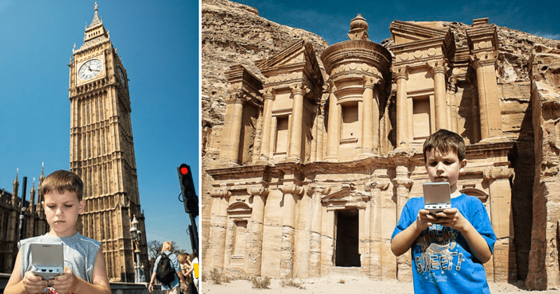 Clever Dad Photographs His Son Playing On His Game Boy at Iconic ...