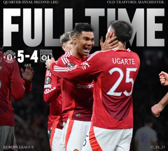 '맨유, 기적 드라마 오랜만이야' 7분 동안 3골 '대폭발' 리옹에 5-4 역전승... UEL 4강 진출 '토트넘 결승서 붙자'