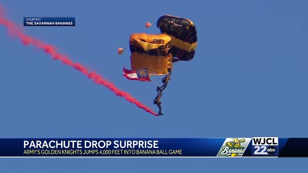 Parachuting soldier surprises Savannah Bananas crowd with dazzling ...