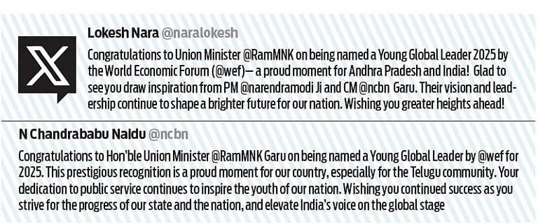 Union Minister Rammohan Naidu figures in WEF Global Young Leaders list