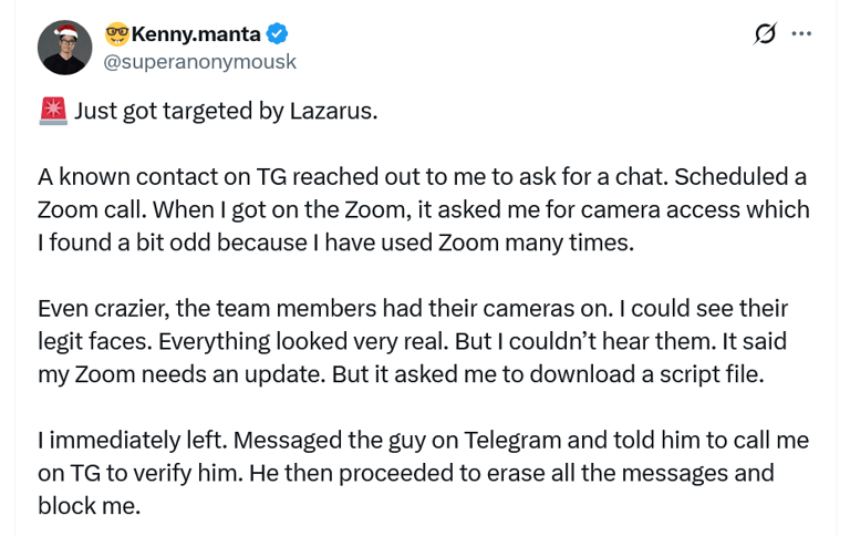 Manta founder details attempted Zoom hack by Lazarus that used very real ‘legit faces’