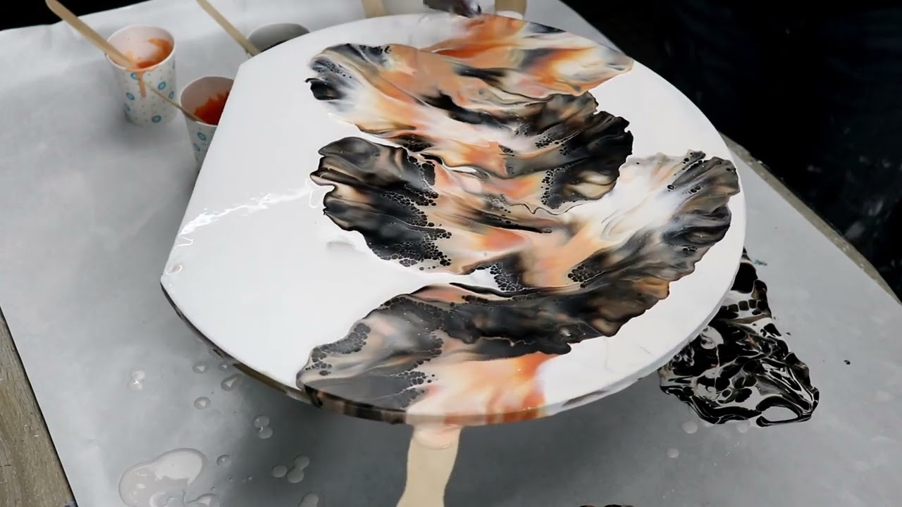 Dutch Pour Technique With Peach And Black Mesmerizing Acrylic Art