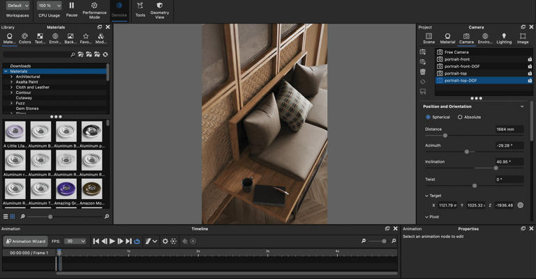 Create cinematic cameras in KeyShot