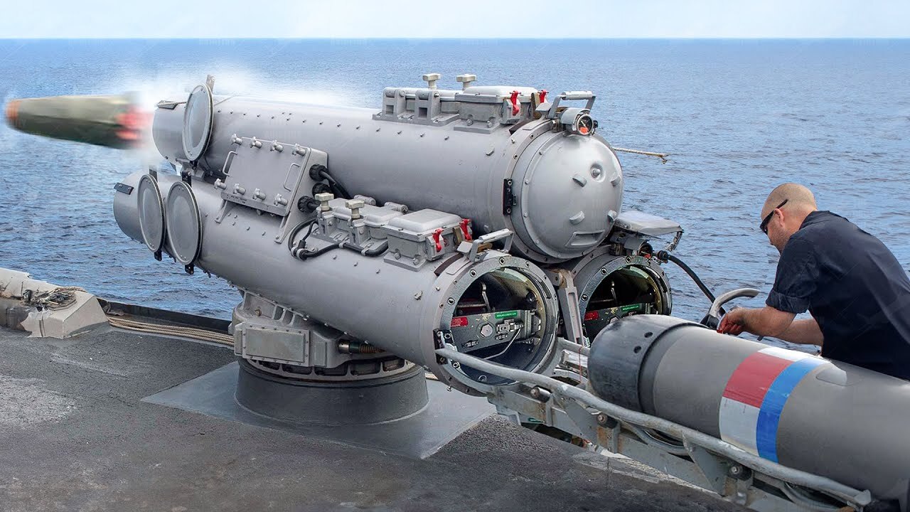 Firing scary torpedoes from US warship at sea