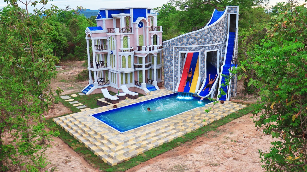 Building the Ultimate Water Slide Park with Pool & Dream Villa | Full ...