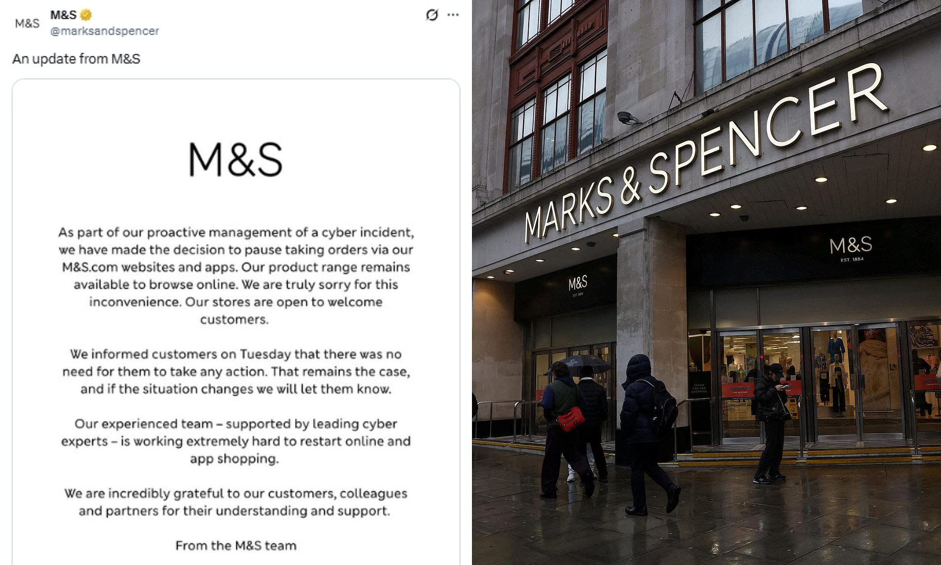 Marks & Spencer suspends online shopping after cyber attack that ...