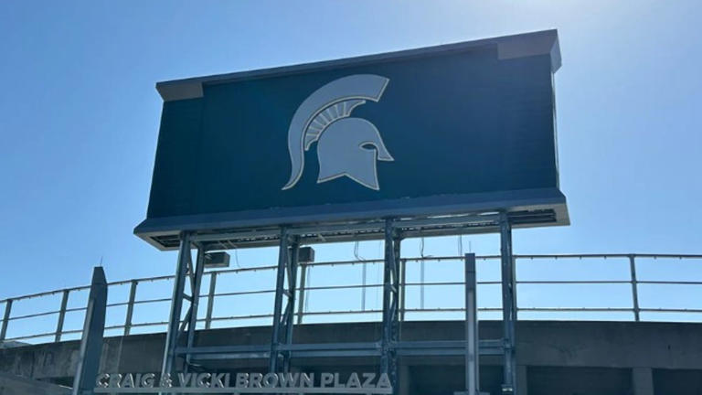 MSU Spartan head from back of big screen for sale