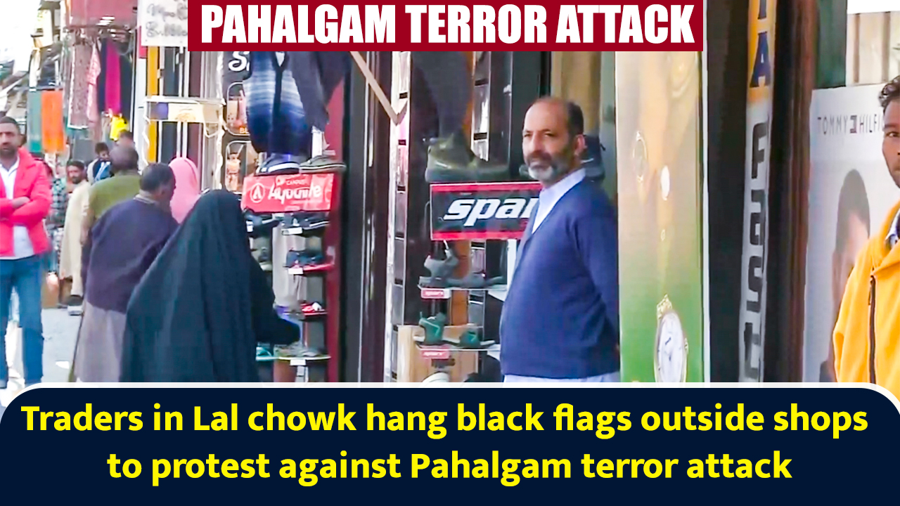 Traders in Lal chowk hang black flags outside shops to protest against ...