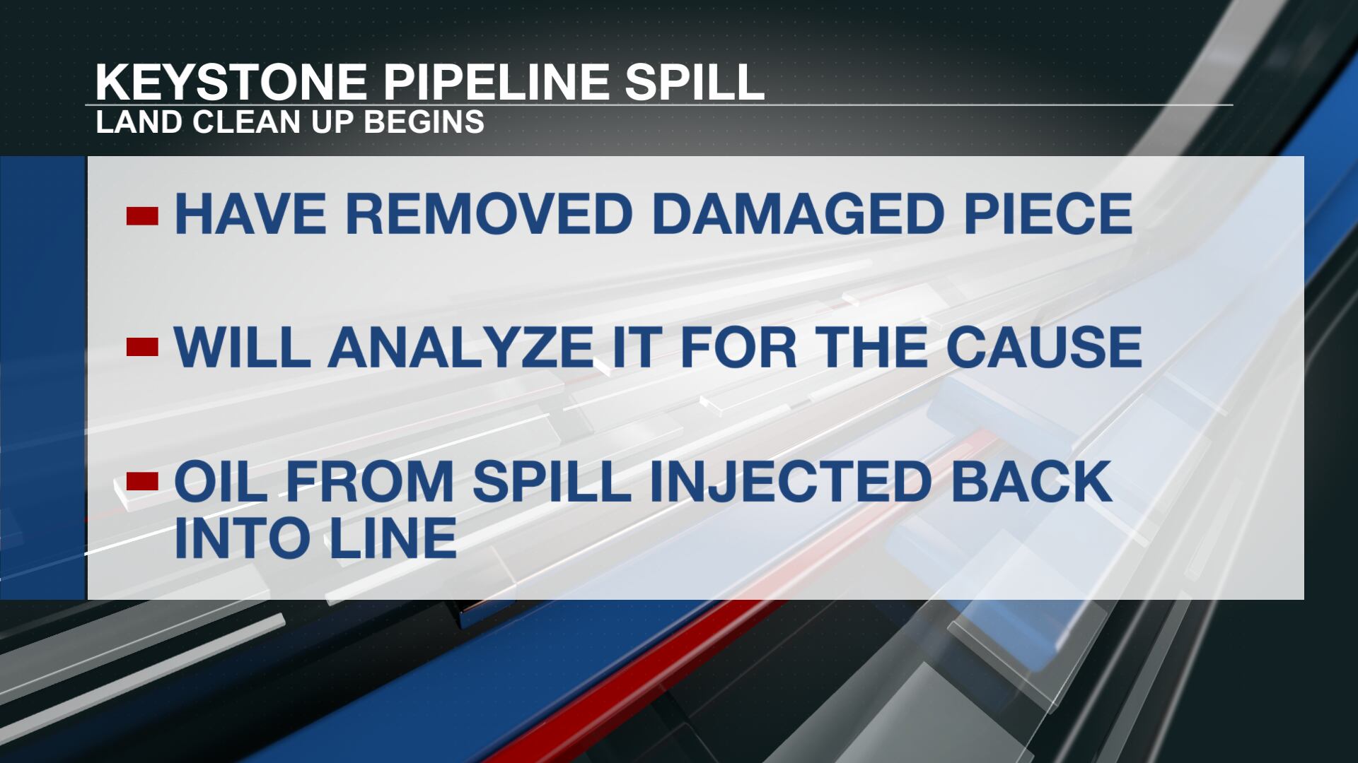 Keystone Pipeline has re-injected spilled oil into line as cleanup ...