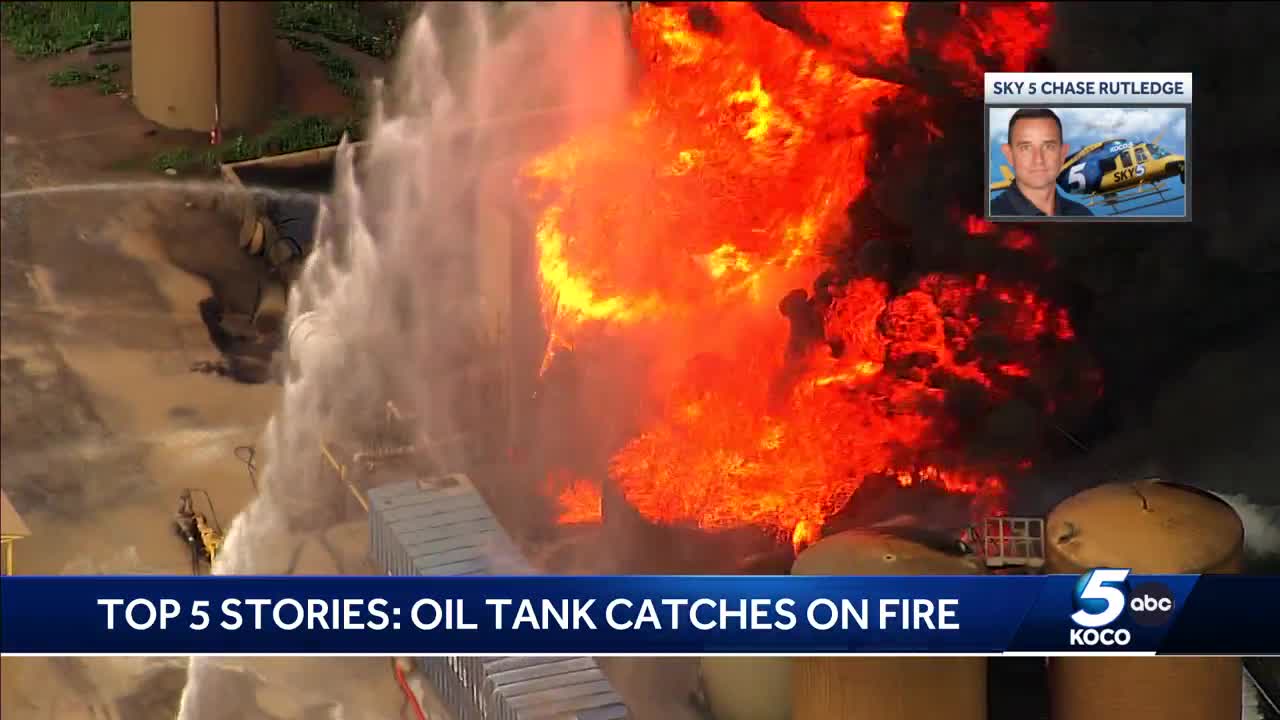 crews battling large oil tank fire near Amber