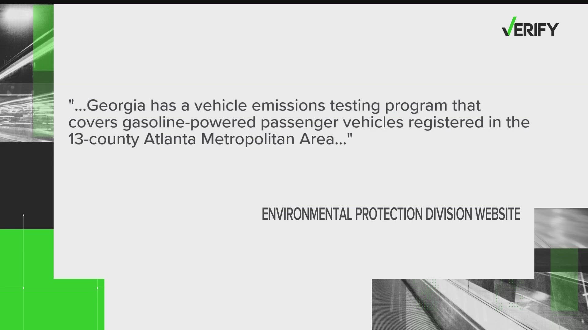 Yes, Georgia's vehicle emissions test is limited to 13 counties