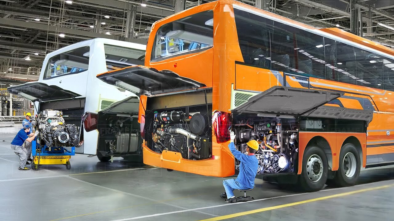Inside Massive Factory Producing Luxurious Coach Bus - Production Line
