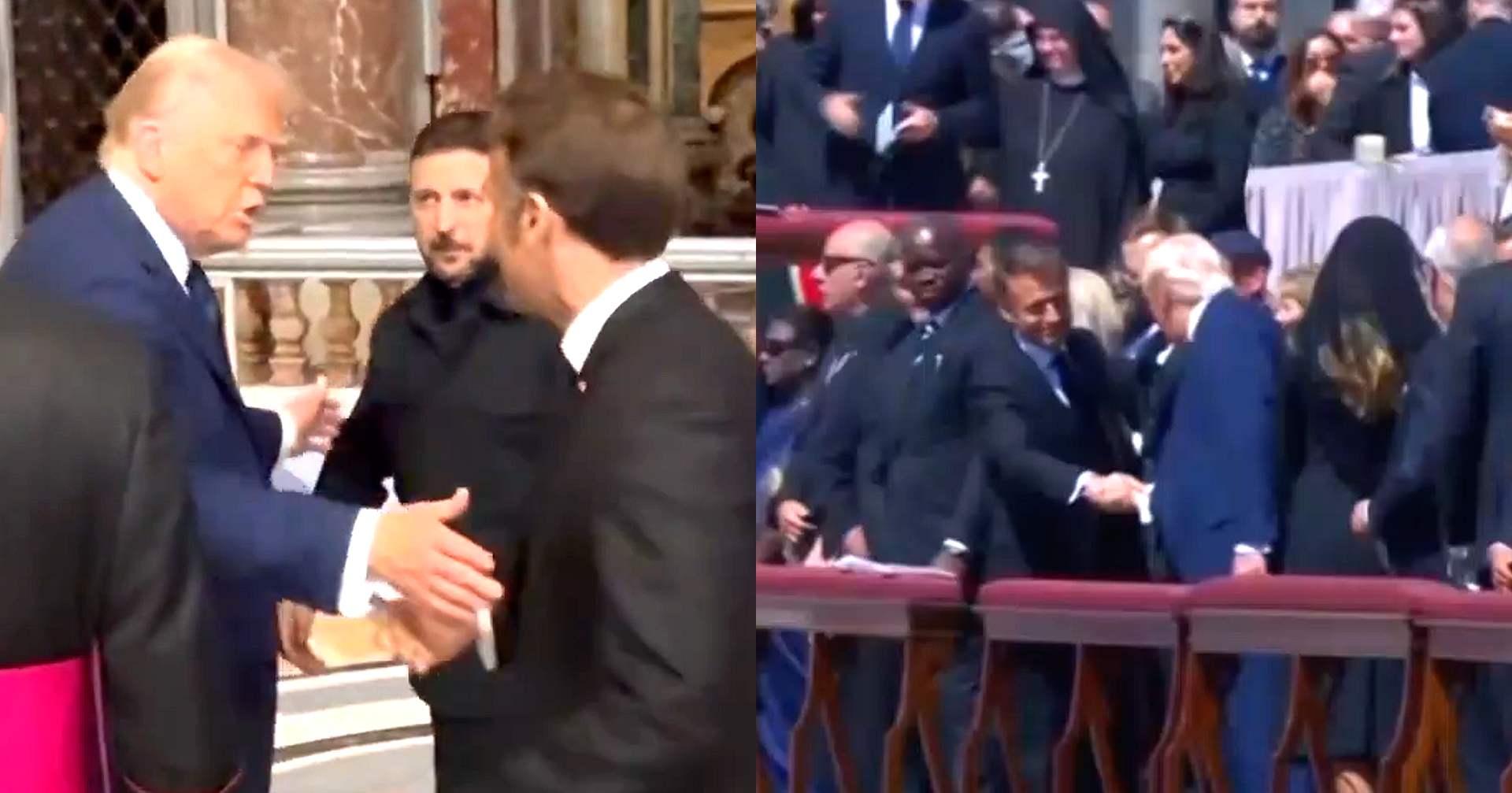 Whiff! Trump Comes Up Empty On Handshake With Macron At Zelensky Pope ...