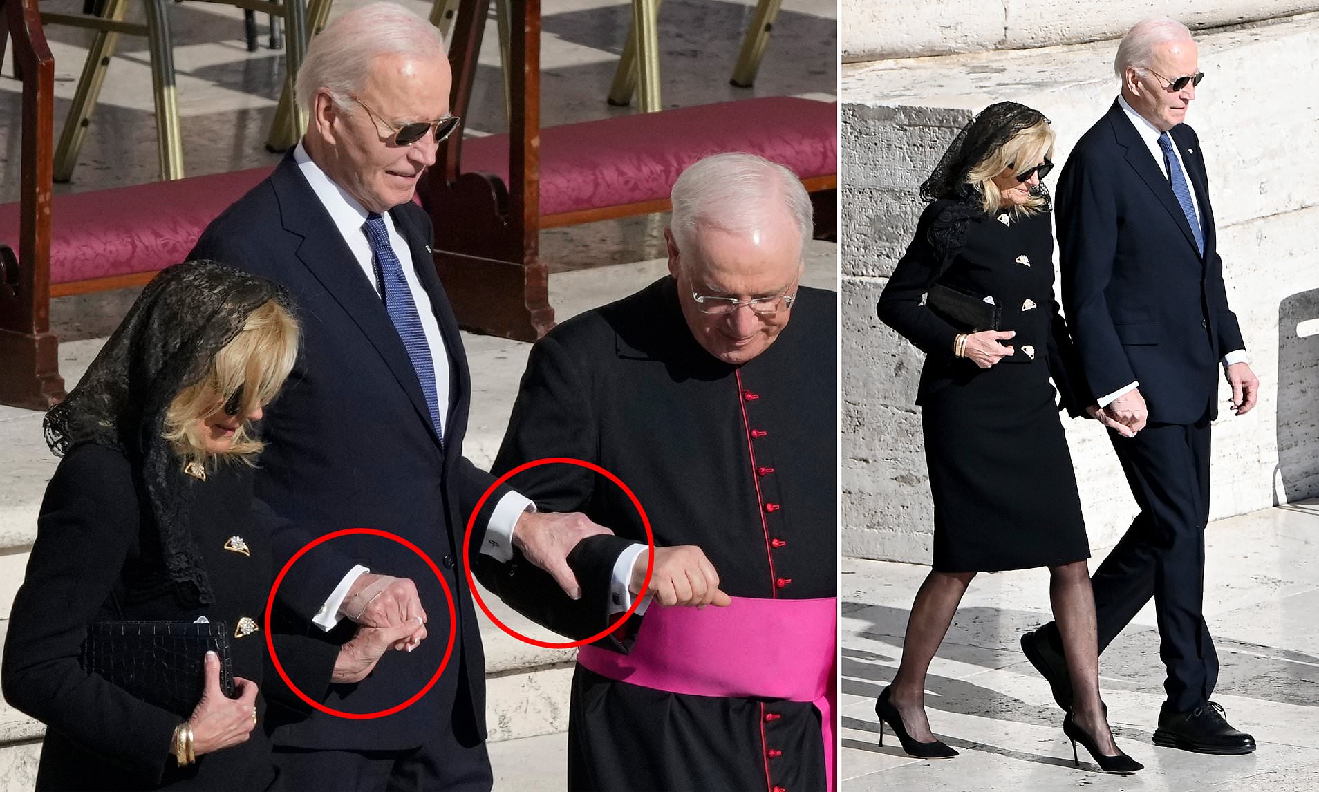 Biden looks frail at Pope Francis' funeral as he tightly grips onto ...