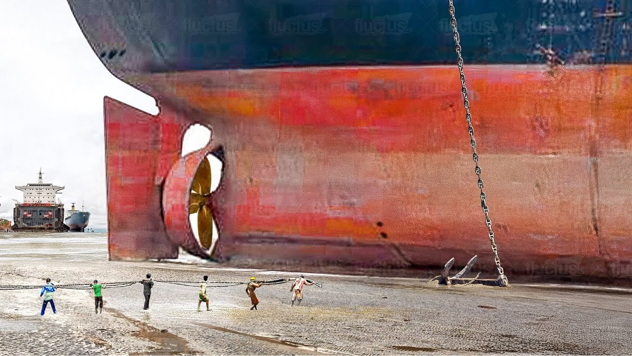 Shipyard workers' daily routine: Breaking huge retired ships by hand