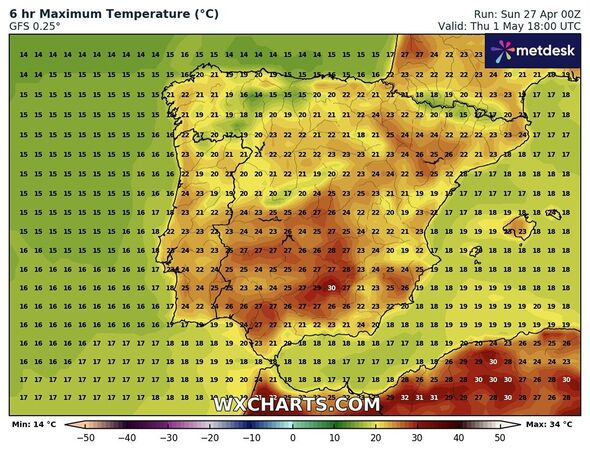 Spain weather maps turn red scorching 30C heat bomb to hit during May ...